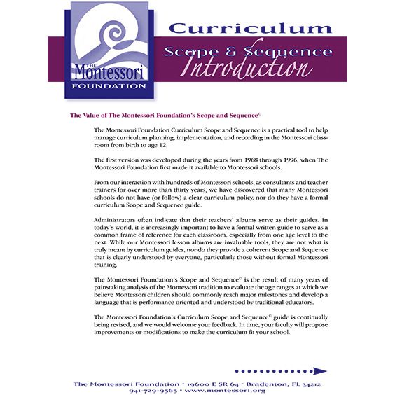 Montessori Curriculum Scope & Sequence | Montessori Foundation | MFA | IMC Montessori Curriculum Scope & Sequence | Montessori Foundation | MFA | IMC
